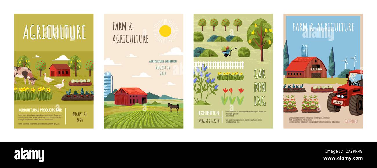 Farm posters. Agriculture field. Vegetable garden. Farmers orchard ...