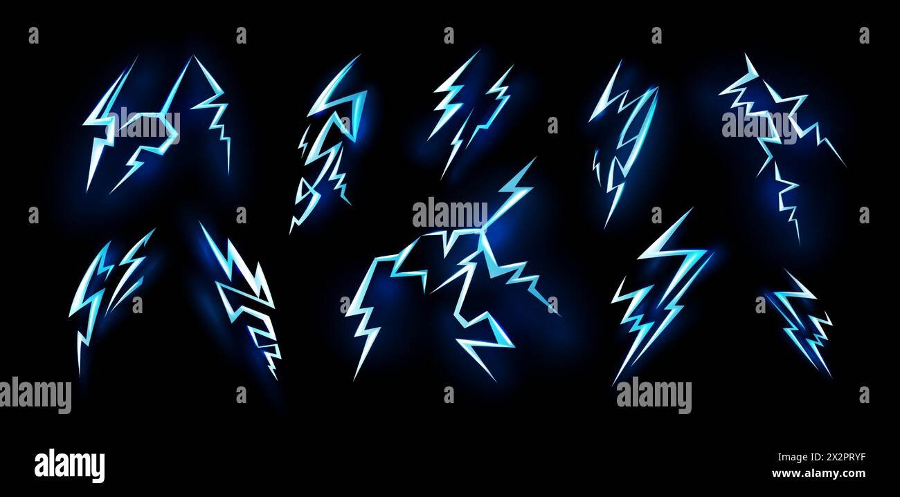 Thunder effect. Blue energy light, flash bolt power or 3d crack spark ...