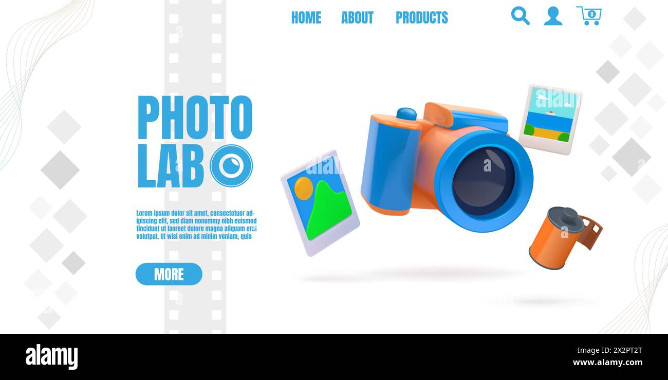 Photography camera. Photo lab landing page. 3D snapshot and reels ...