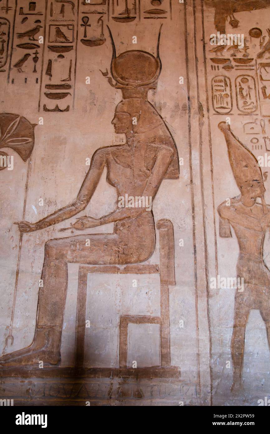 Goddess Hathor painting inside thetemple of Queen Nefertari at Abu ...