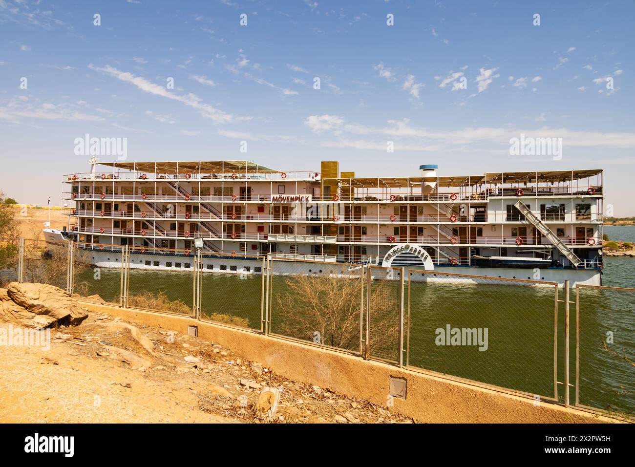 Lake Nasser cruise ship, Prince Abbas, docked at Abu Simbel, Aswan ...