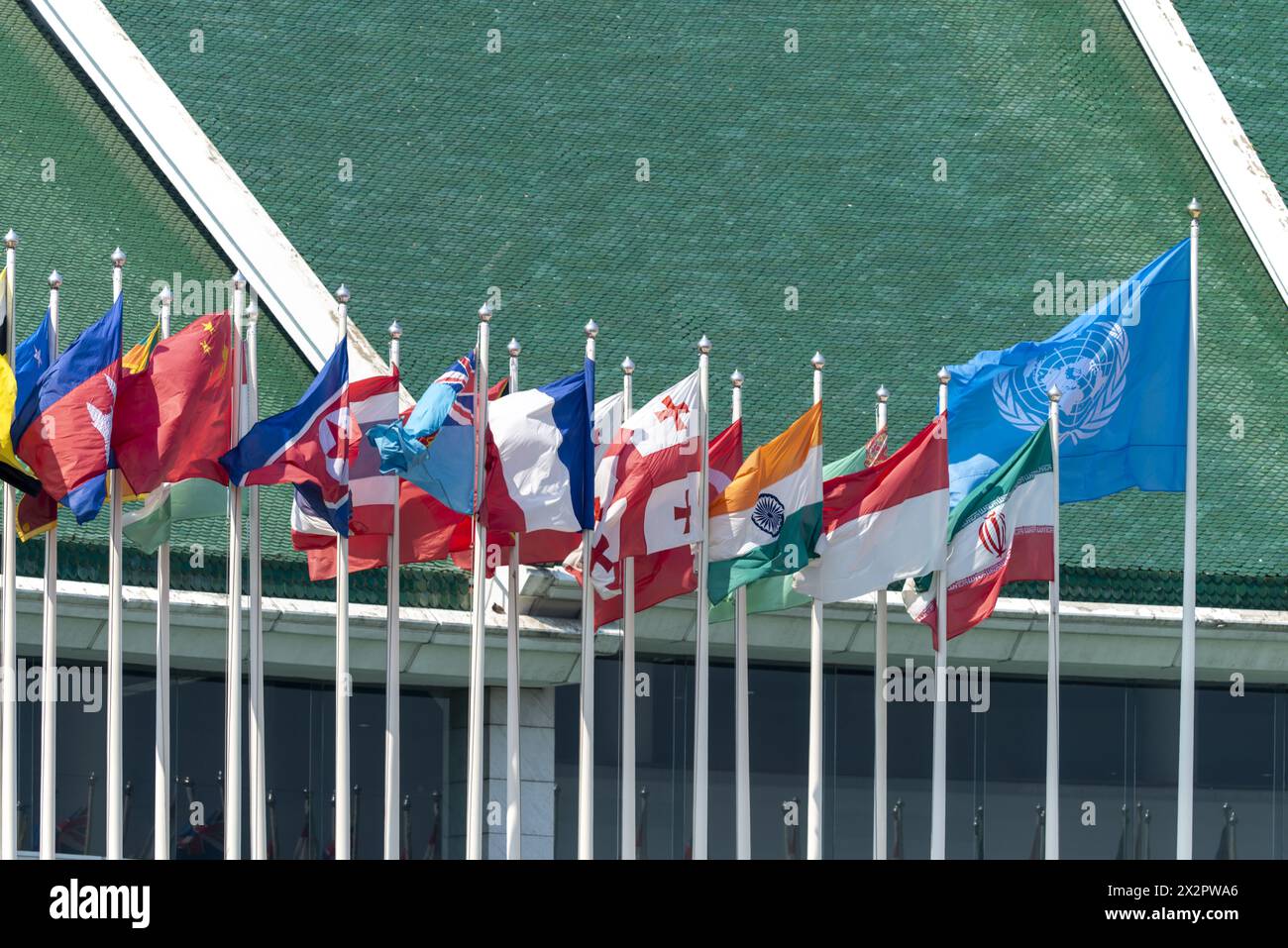 Many Flags In Front Of The United Nations Conference Center, Bangkok ...