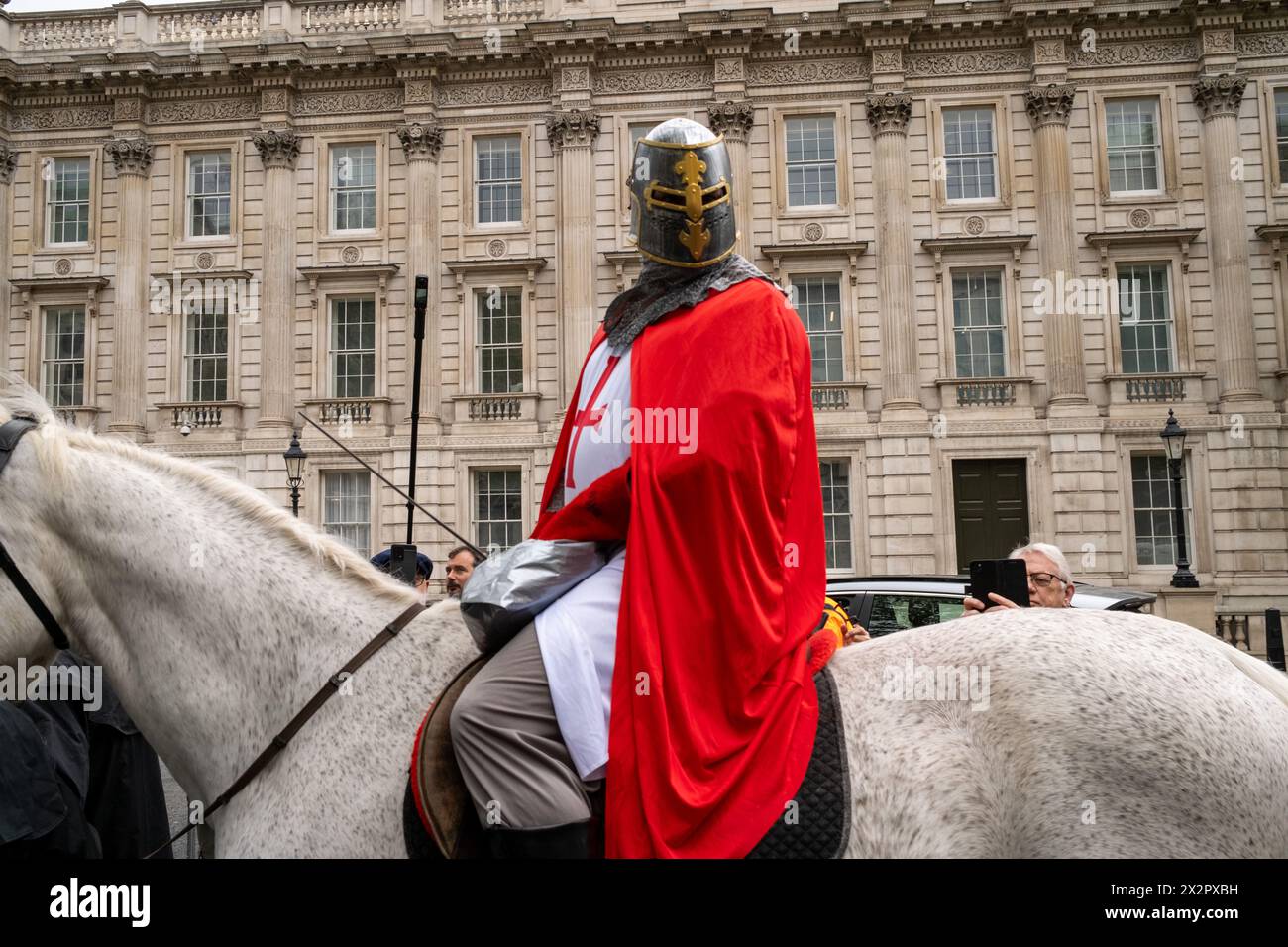 An English Knight arrives at a St Georges Day Rally Rally held in ...