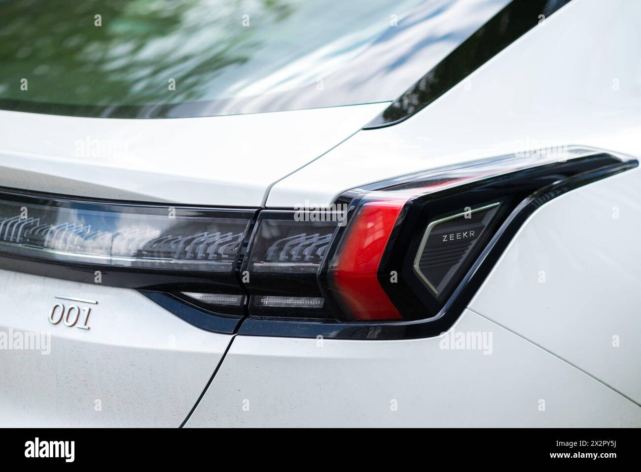 Kyiv, Ukraine - April 2024 - Zeekr 001 back of expensive car. rear view tail light close-up ...