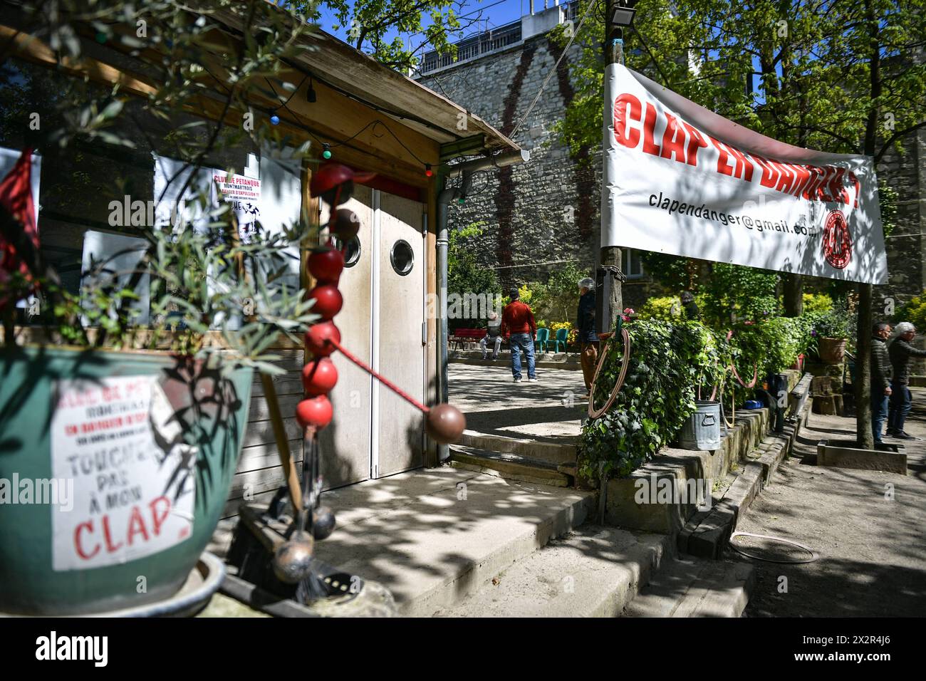 Paris on April 23, 2024.Players compete in petanque (boules game ...