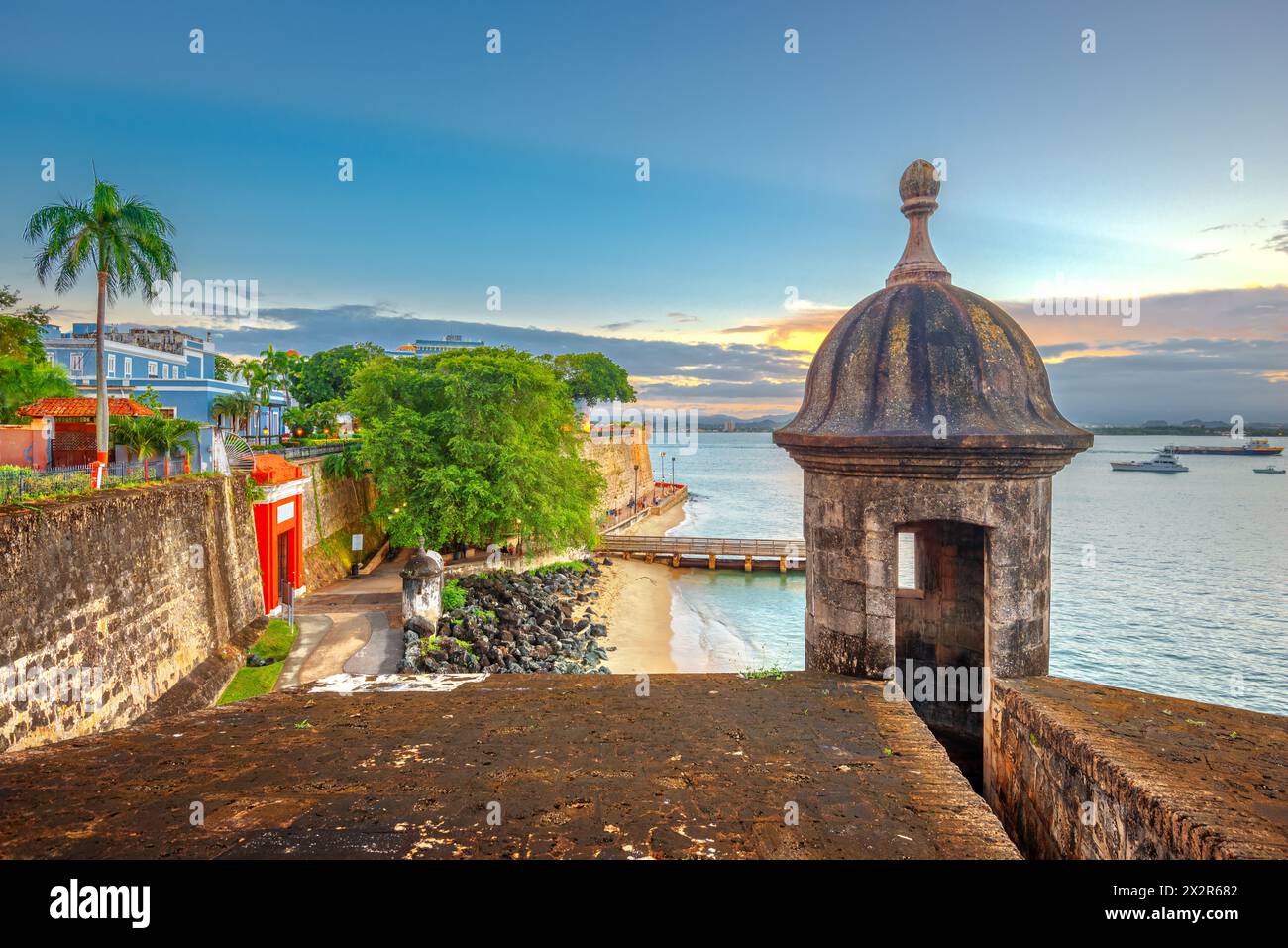 San Juan, Puerto Rico Caribbean coast along Paseo de la Princesa at ...