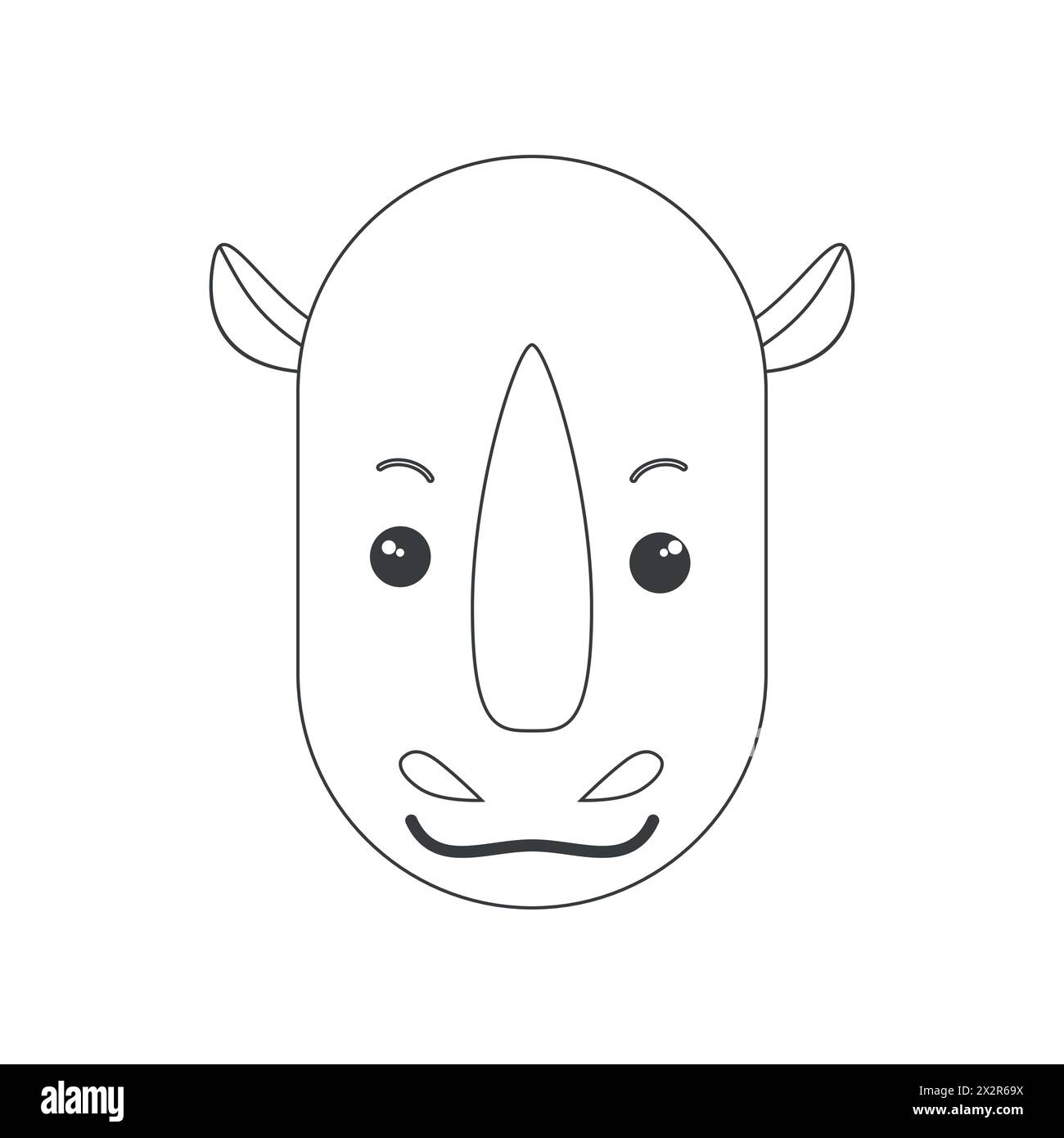 Cute rhinoceros face with horn, rhino animals head of simple shape ...
