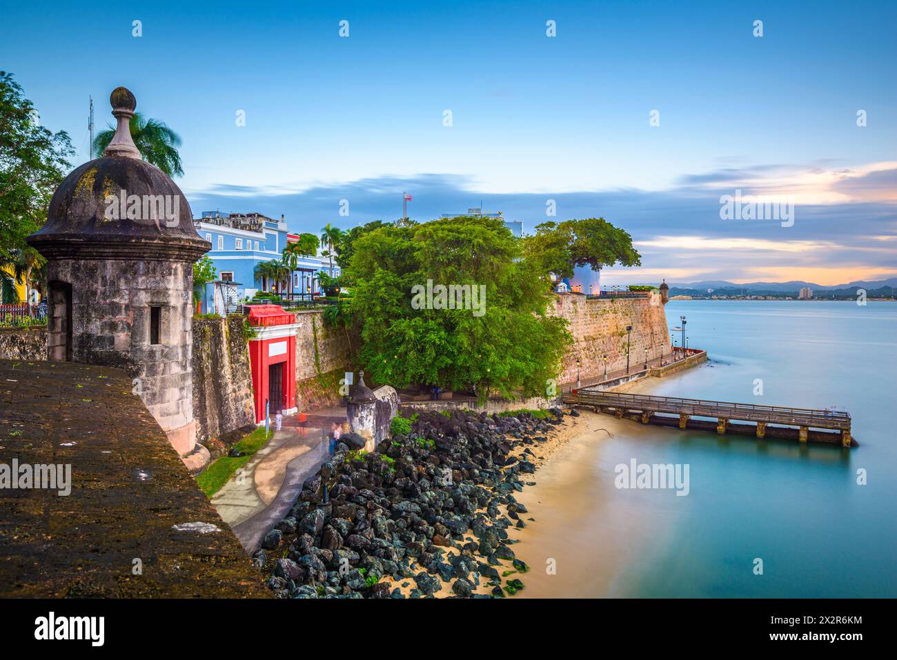 San Juan, Puerto Rico Caribbean coast along Paseo de la Princesa at ...