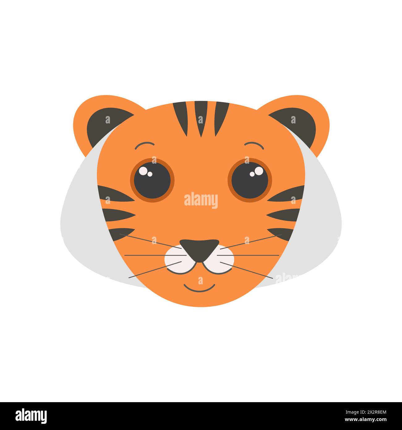 Cute tiger face with stripes, portrait of wild predator character ...
