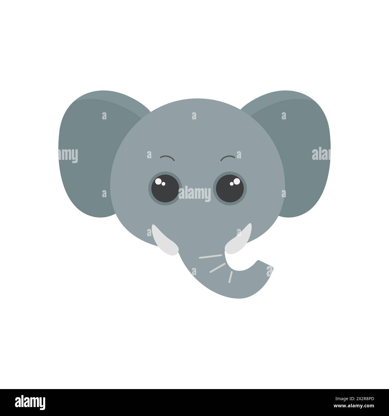 Cute elephant face, portrait of wild African animal character vector ...