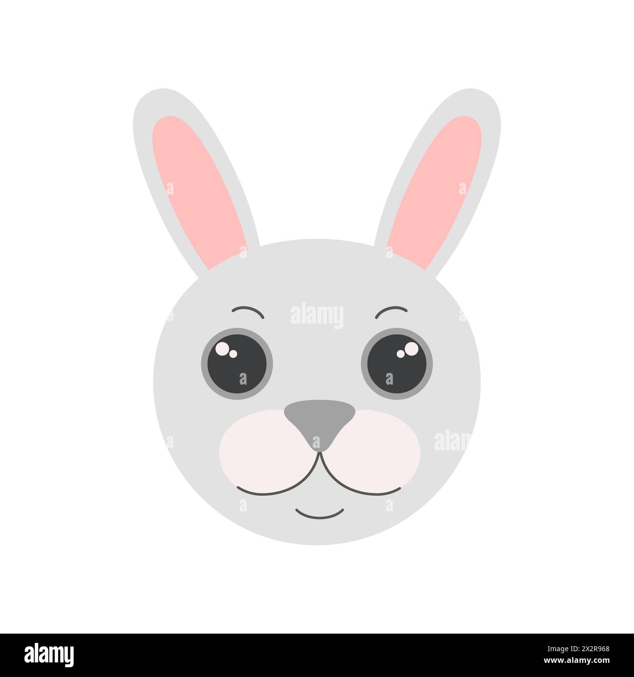 Cute Easter bunny face, head portrait of baby white rabbit vector ...