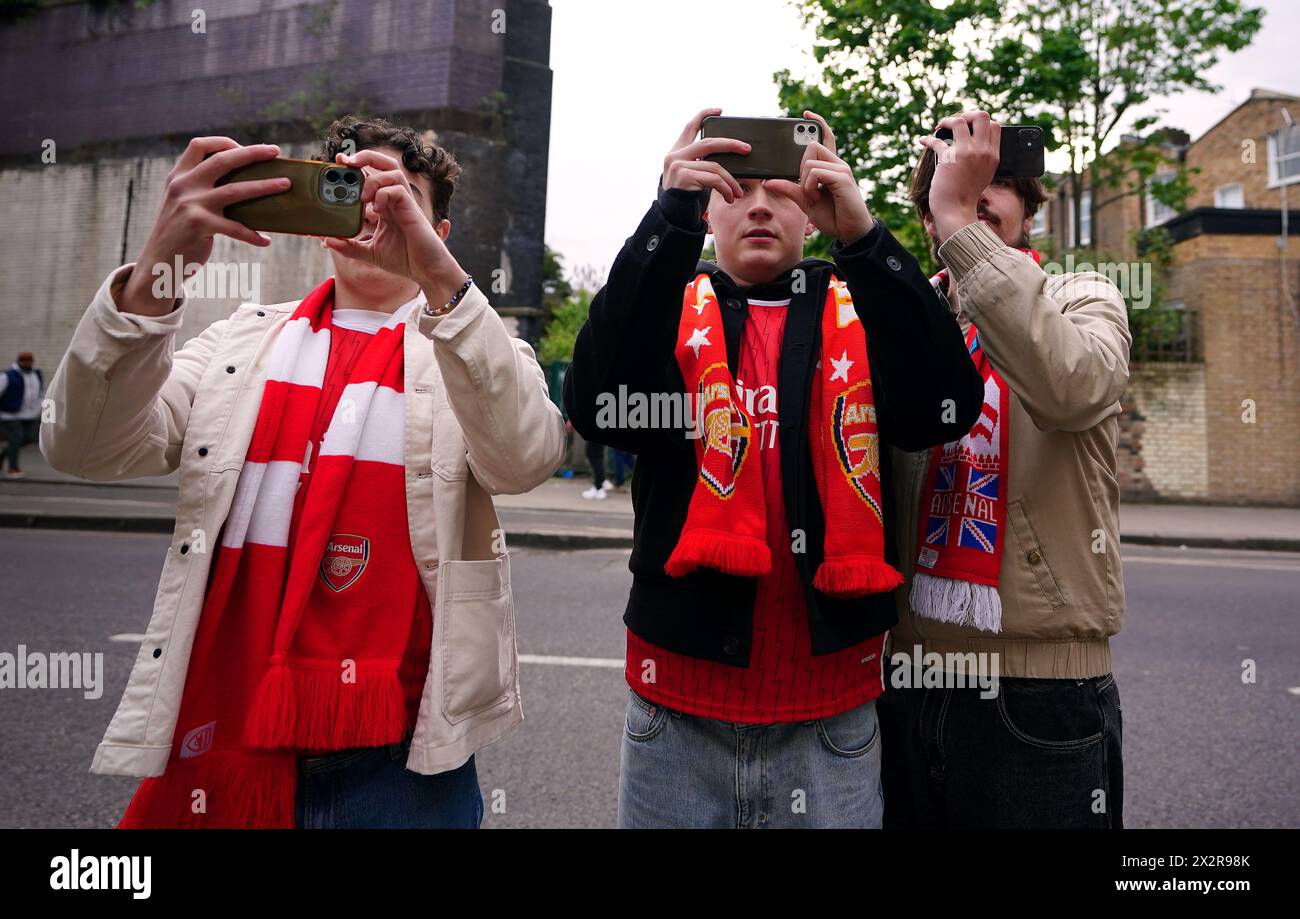 Arsenal fans ahead of the Premier League match at the Emirates Stadium ...