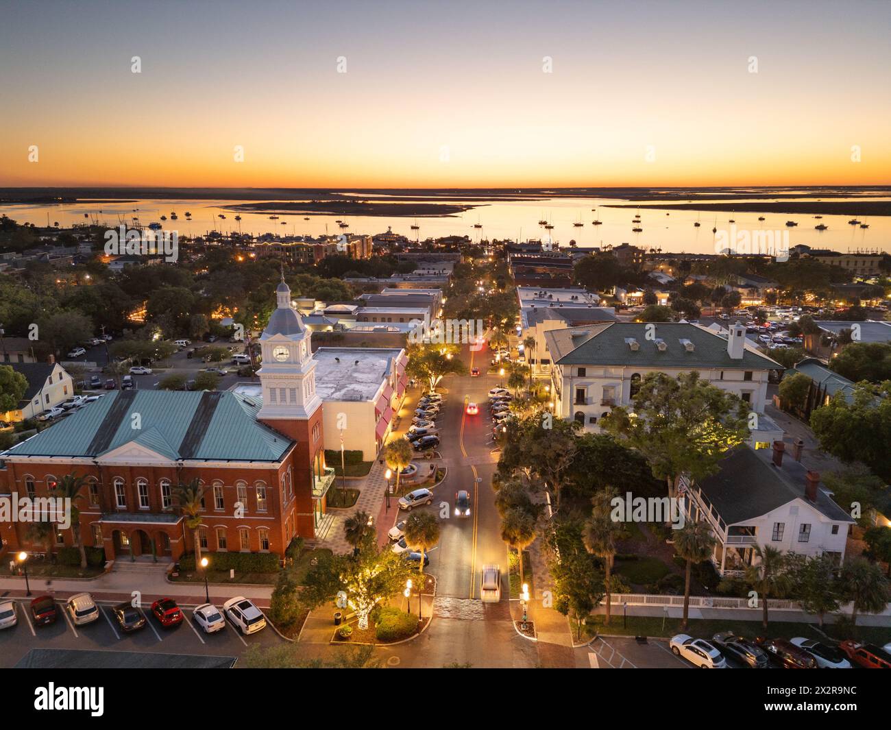Fernandina Beach, Florida, USA historic downtown cityscape at dusk ...