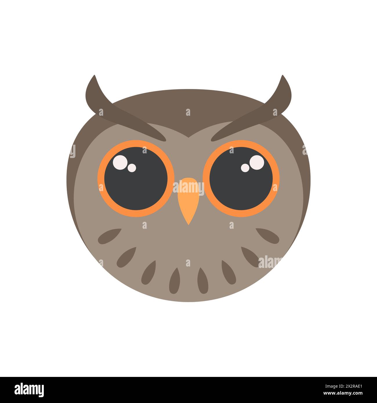 Cute owl face, portrait of wild forest brown bird, comic animal mascot ...