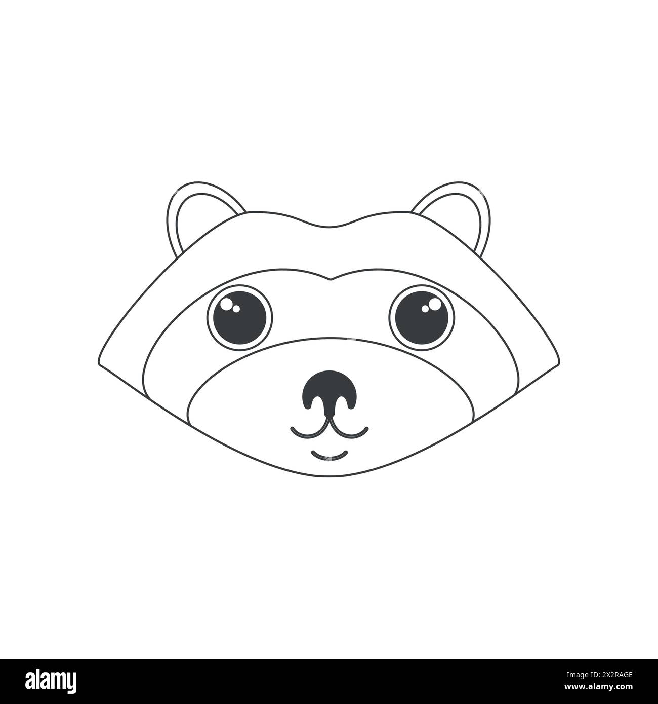 Cute raccoon face, animal with funny mask on head, simple line sketch ...