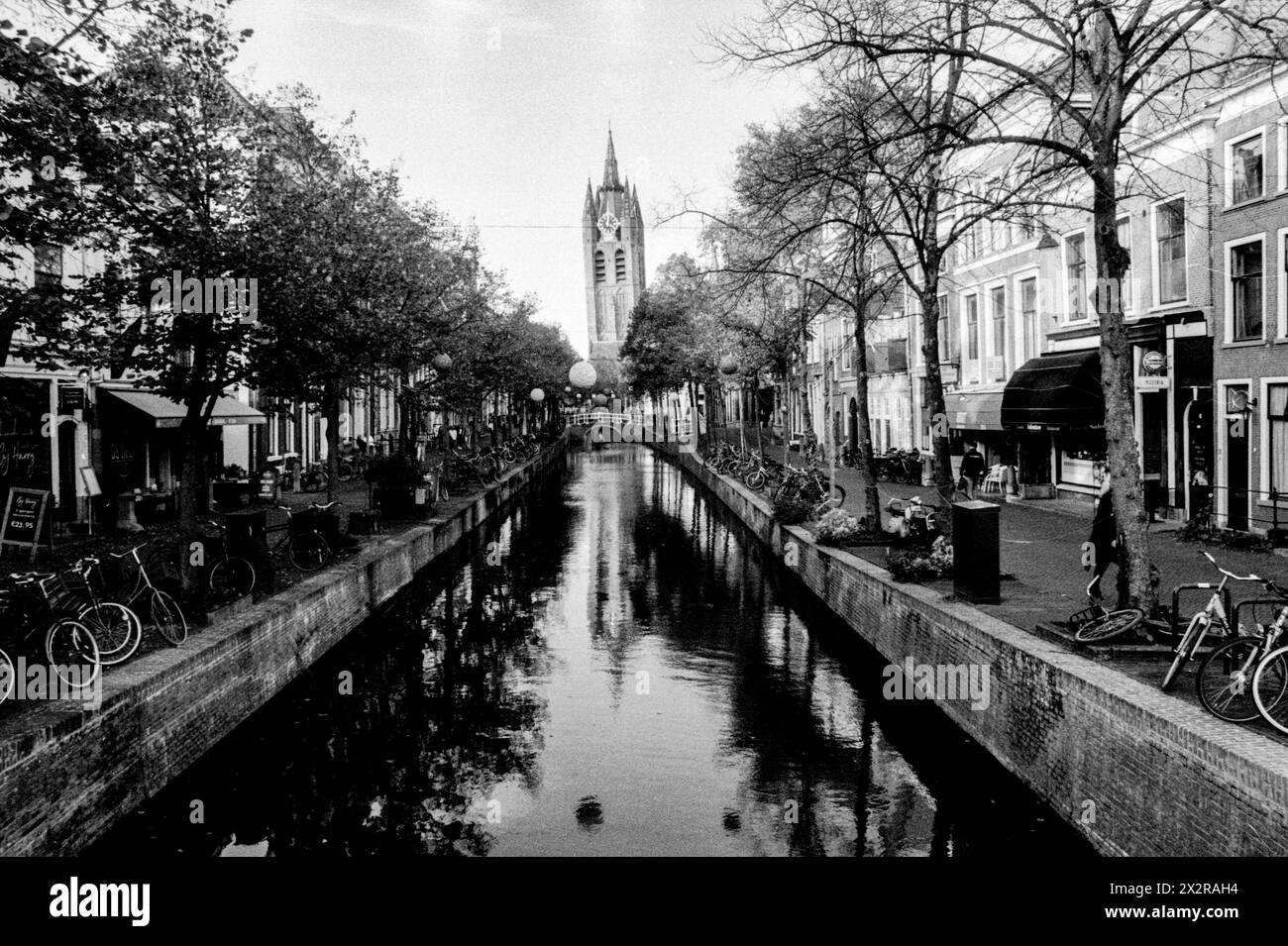 Ancient Canals View on one of the many down town canals of Delft, a ...