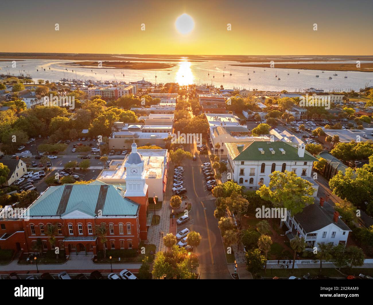 Fernandina Beach, Florida, USA historic downtown cityscape at dusk ...