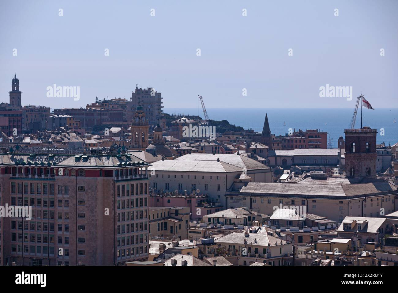 Genoa, Italy - March 29 2019: Aerial view of the with some wellknown ...