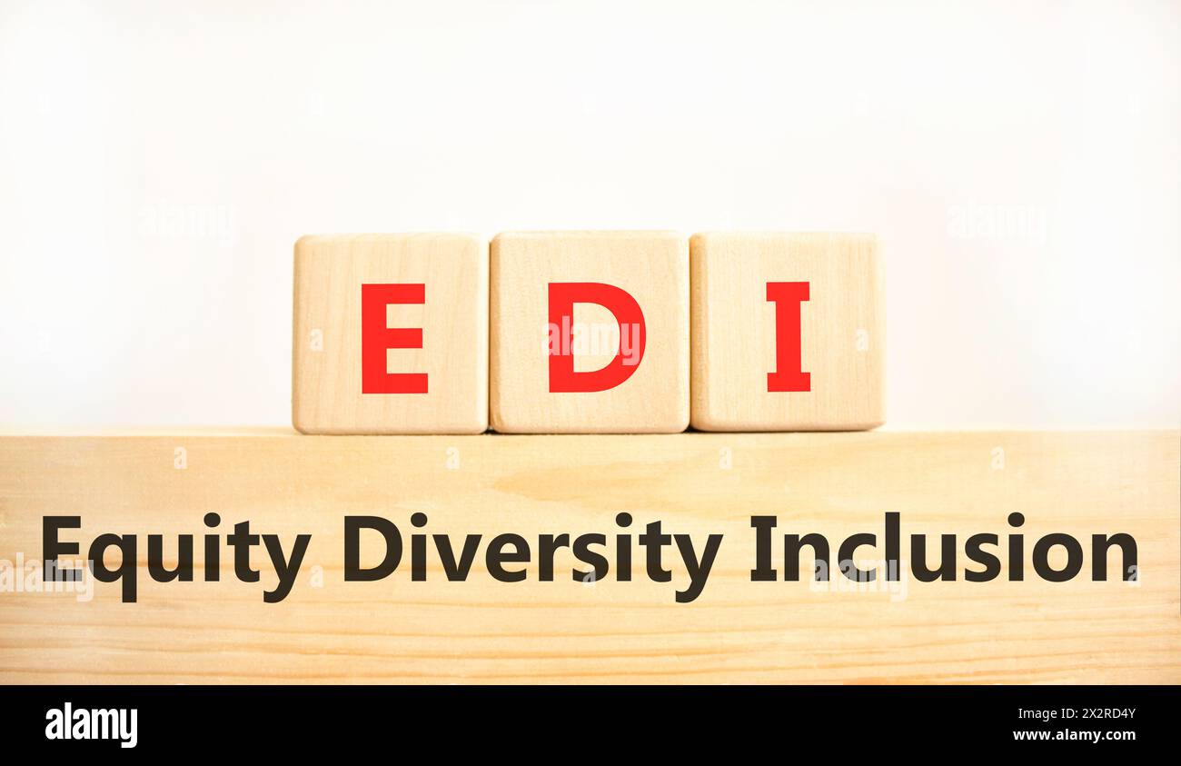EDI equity diversity inclusion symbol. Concept words EDI equity diversity inclusion on wooden ...