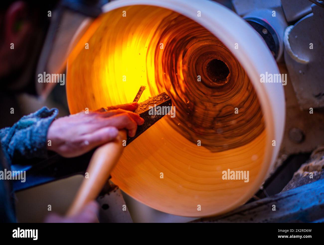 Wesenberg, Germany. 23rd Apr, 2024. Max Strack turns a translucent ...