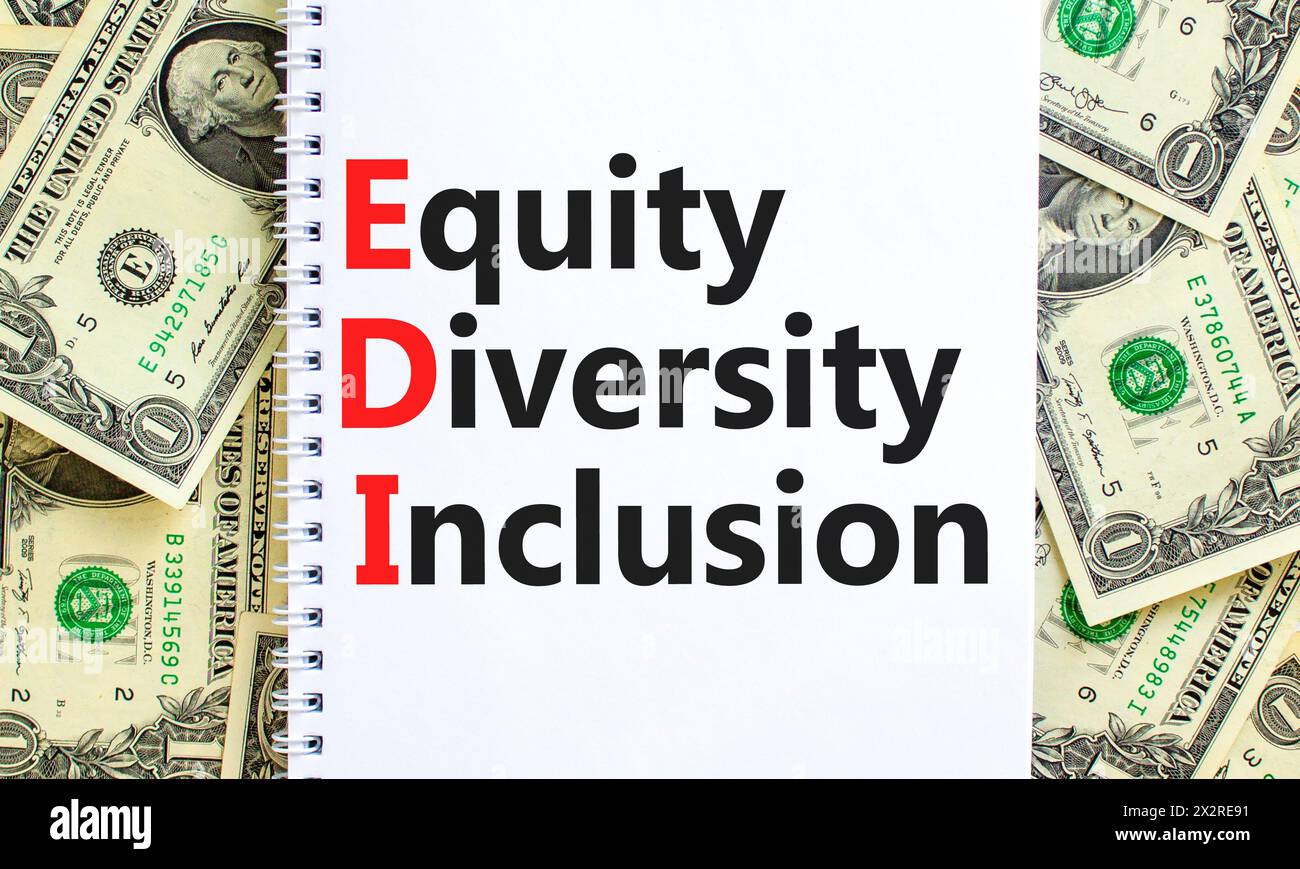 EDI equity diversity inclusion symbol. Concept words EDI equity diversity inclusion on white ...