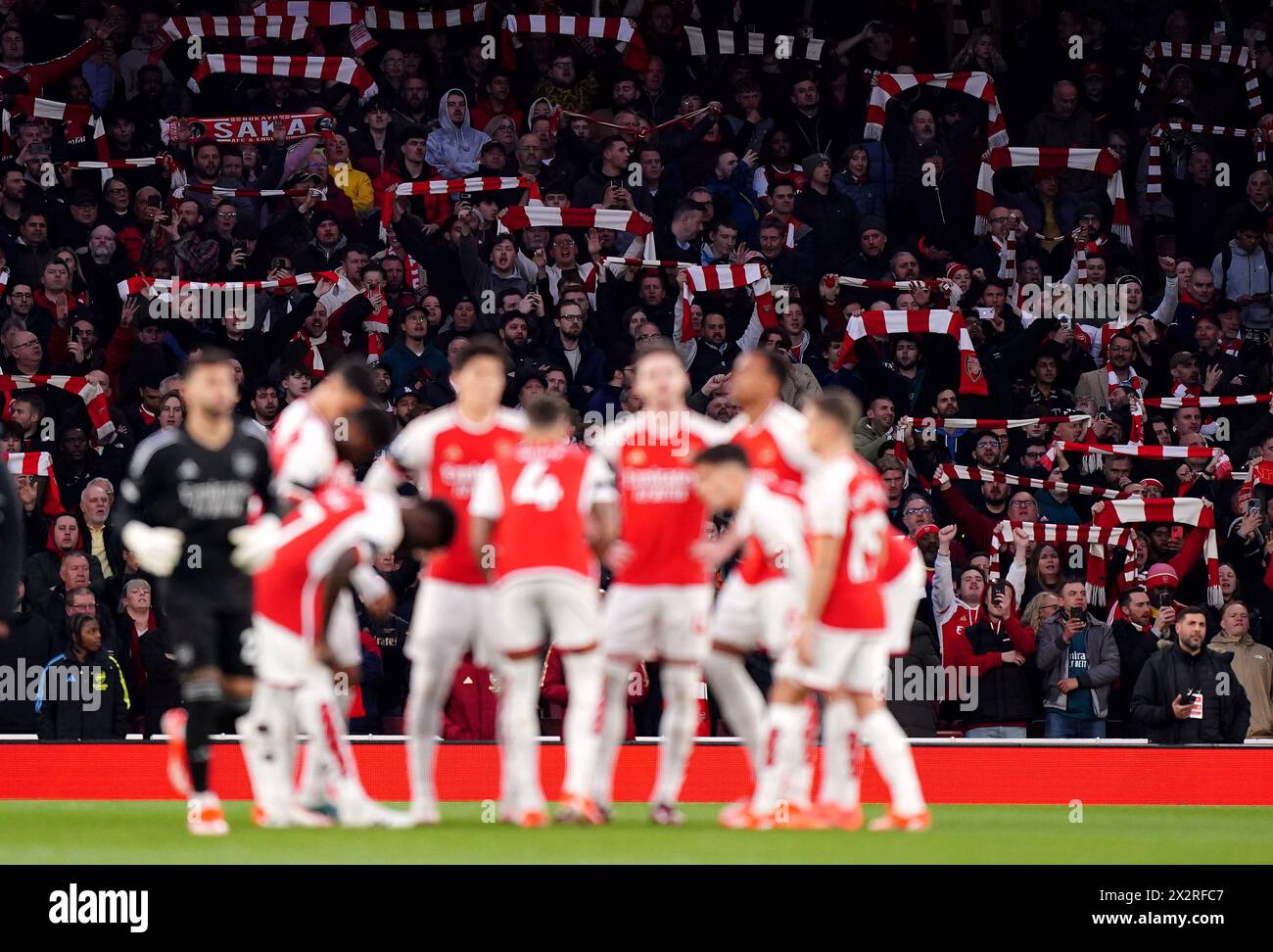 Arsenal fans during the Premier League match at the Emirates Stadium ...