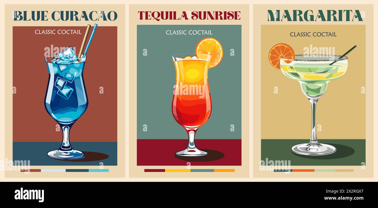 Cocktails retro posters vector wall art set Stock Vector Image & Art ...