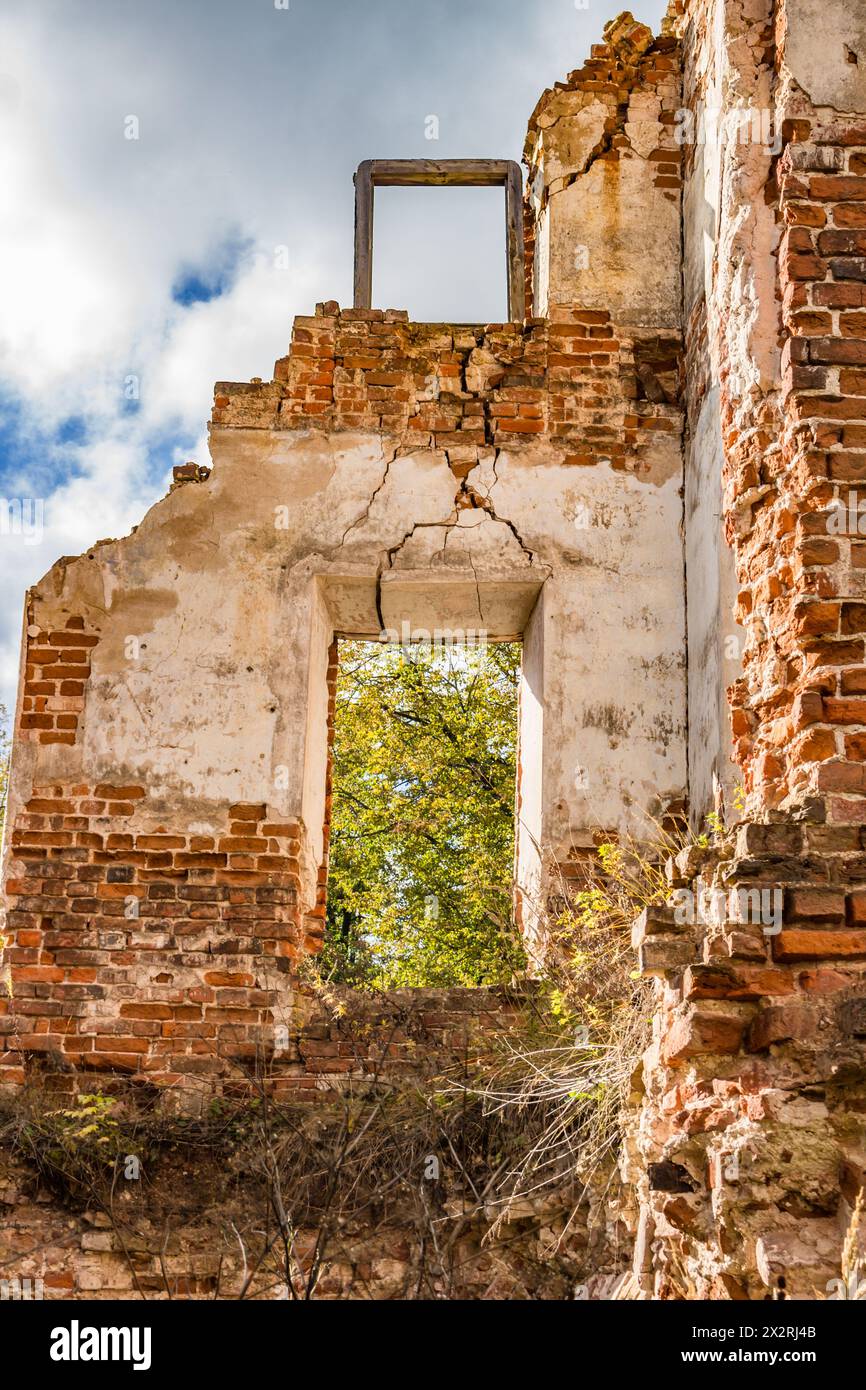 The walls of an old abandoned manor house of the 18th century, a view ...