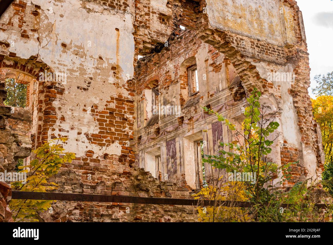 The walls of an old abandoned manor house of the 18th century, a view ...