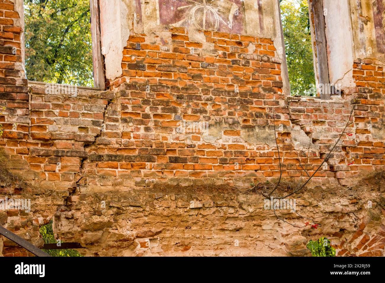 The walls of an old abandoned manor house of the 18th century, a view ...