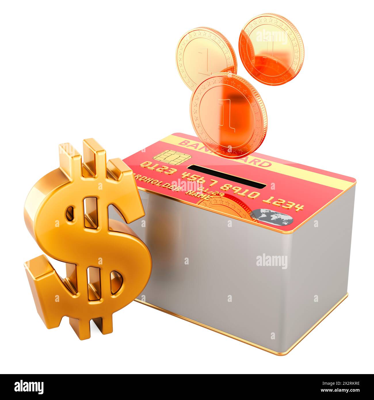 Donation can with credit card and dollar symbol, 3D rendering isolated ...