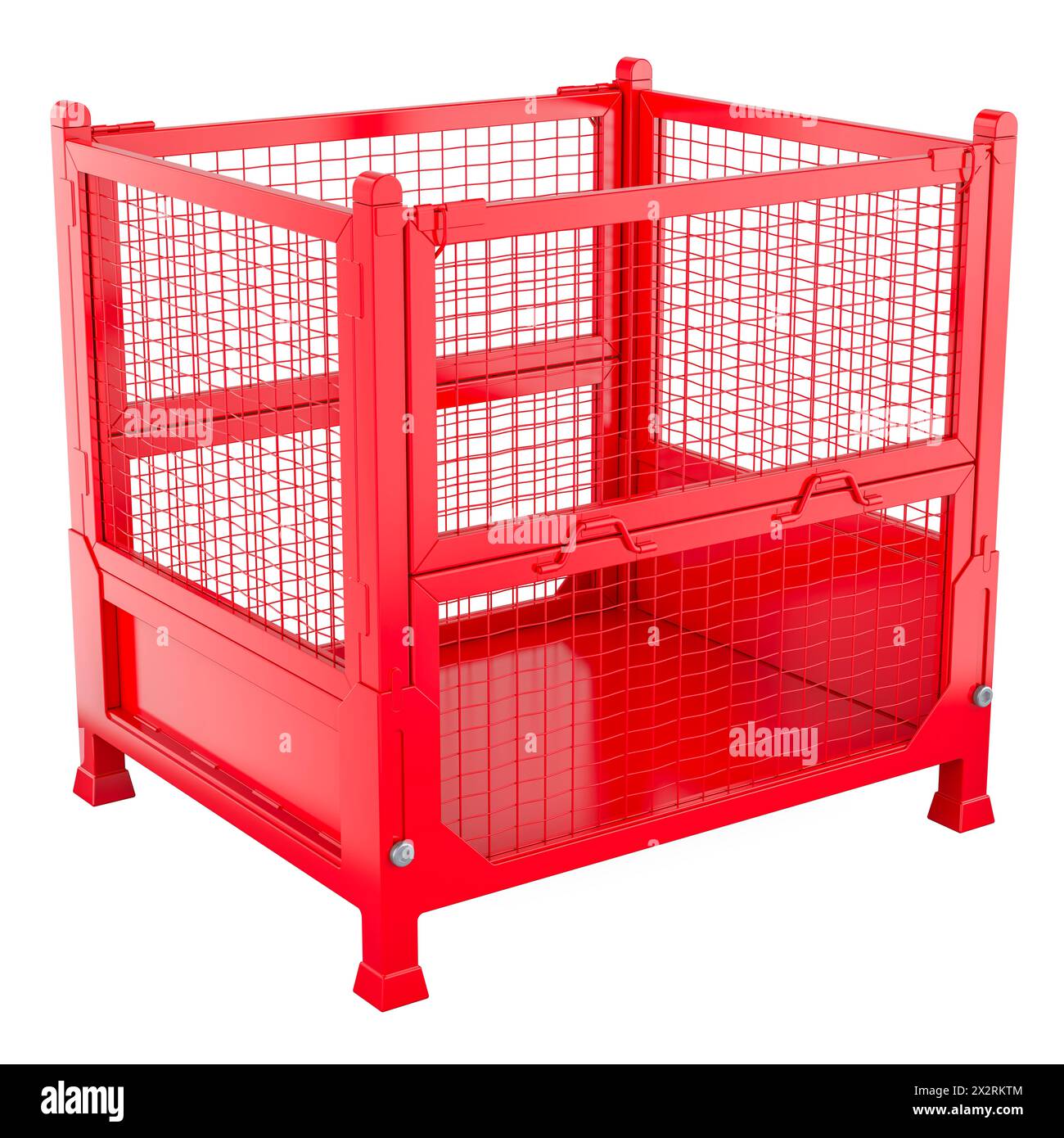 Red collapsible wire mesh pallet. Collapsible transportation box pallet ...