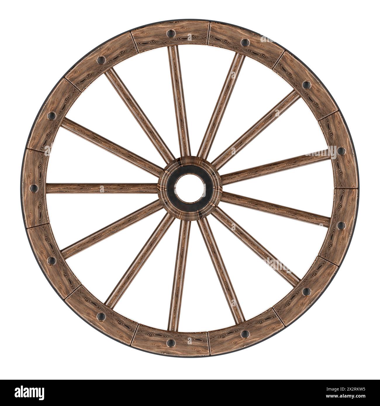 Old spoked wooden wheel, 3D rendering isolated on white background ...