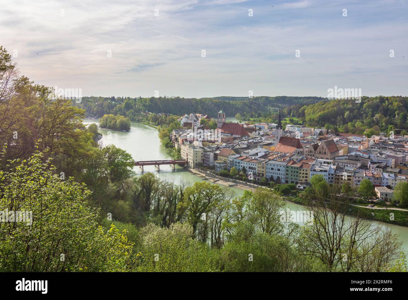 Wasserburg am Inn: river Inn, bridge Rote Brücke, Old Town in ...