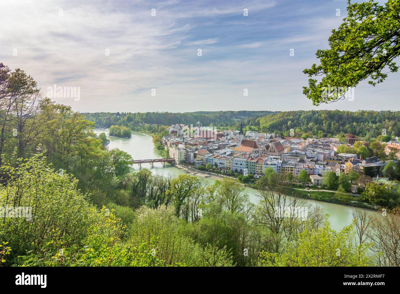 Wasserburg am Inn: river Inn, bridge Rote Brücke, Old Town in ...