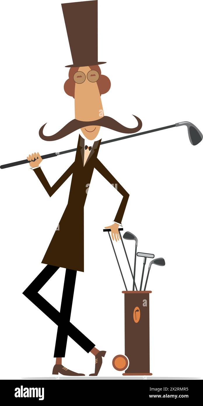 Funny long mustache man plays golf. Golf course. Cartoon long mustache ...