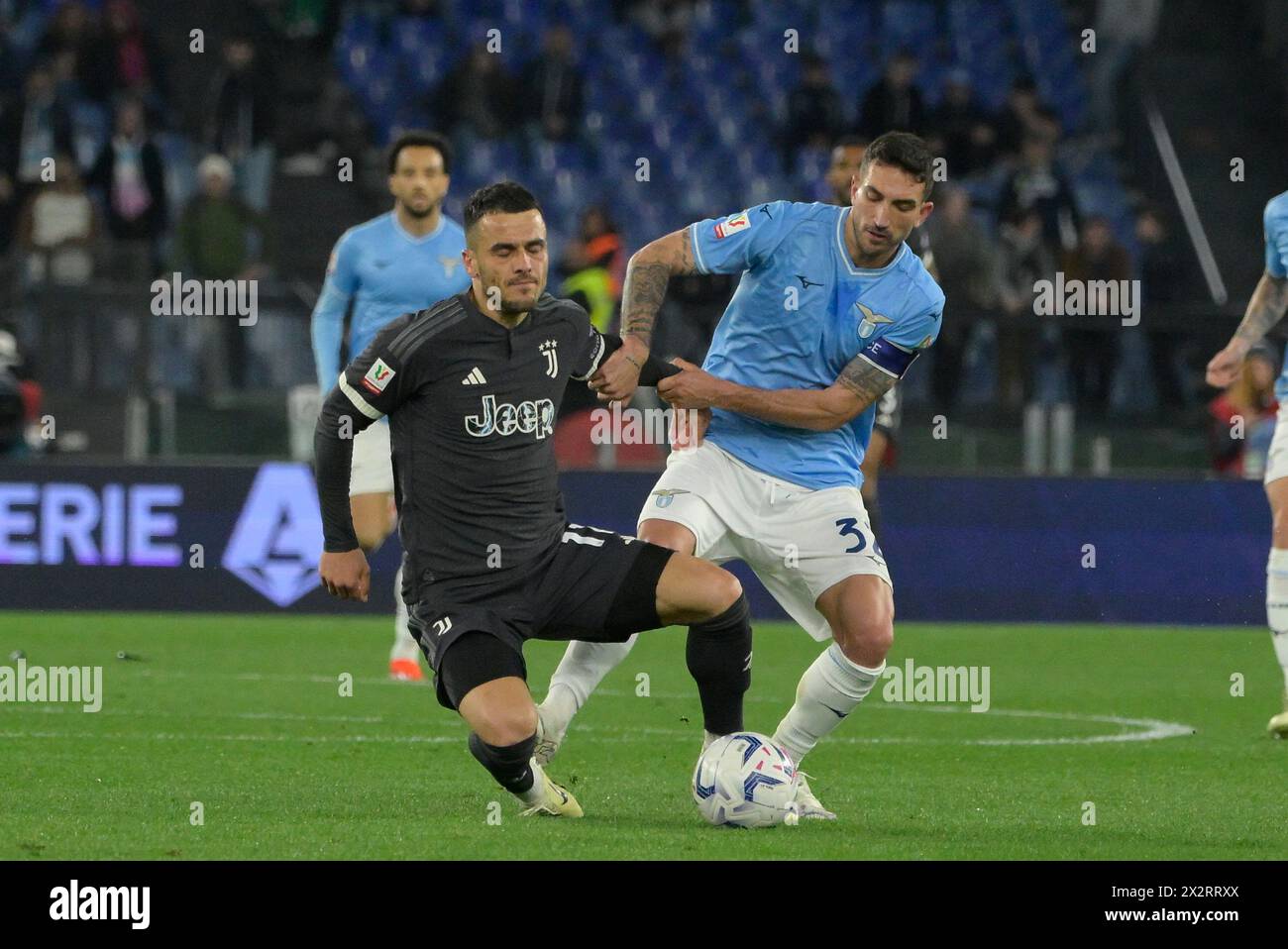 Roma, Italia. 23rd Apr, 2024. Juventus' Filip Kostic Lazio's Danilo ...