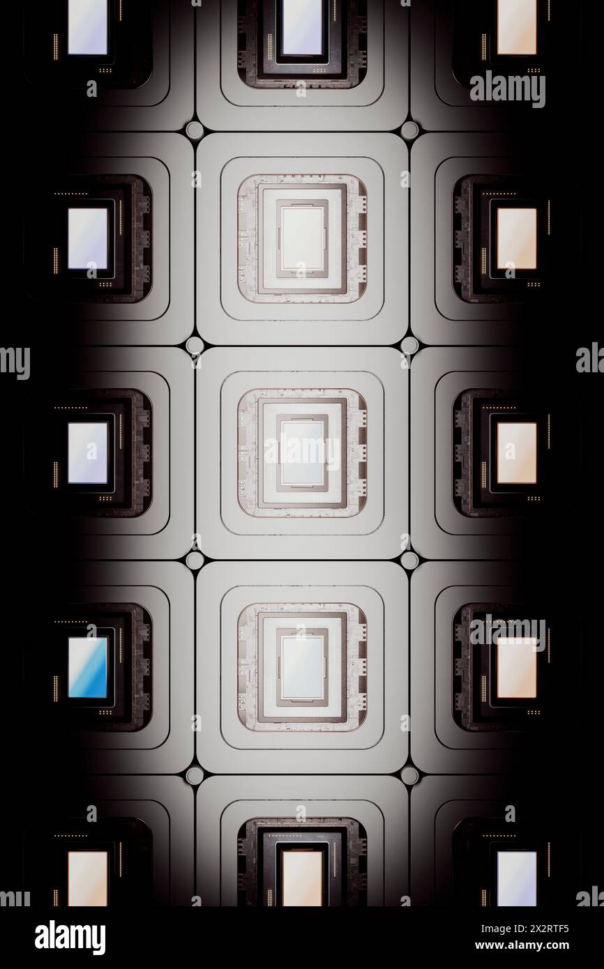 Integrated circuit microchip in a row with illuminated lighting Stock ...