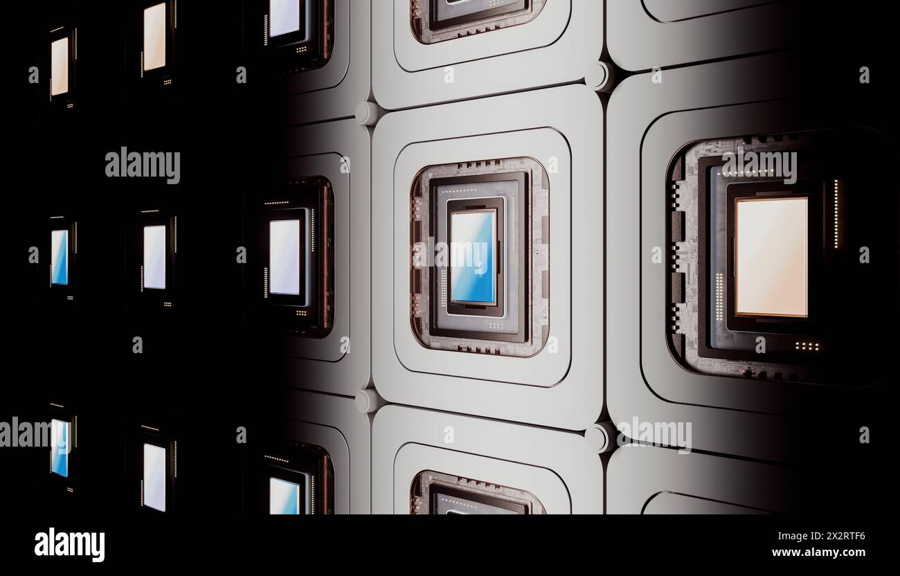 Electrical computer chips with illuminated lighting Stock Photo - Alamy