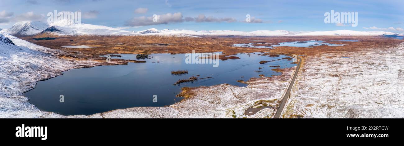 UK, Scotland, Bridge of Orchy, Aerial panorama of Lochan na h-Achlaise ...