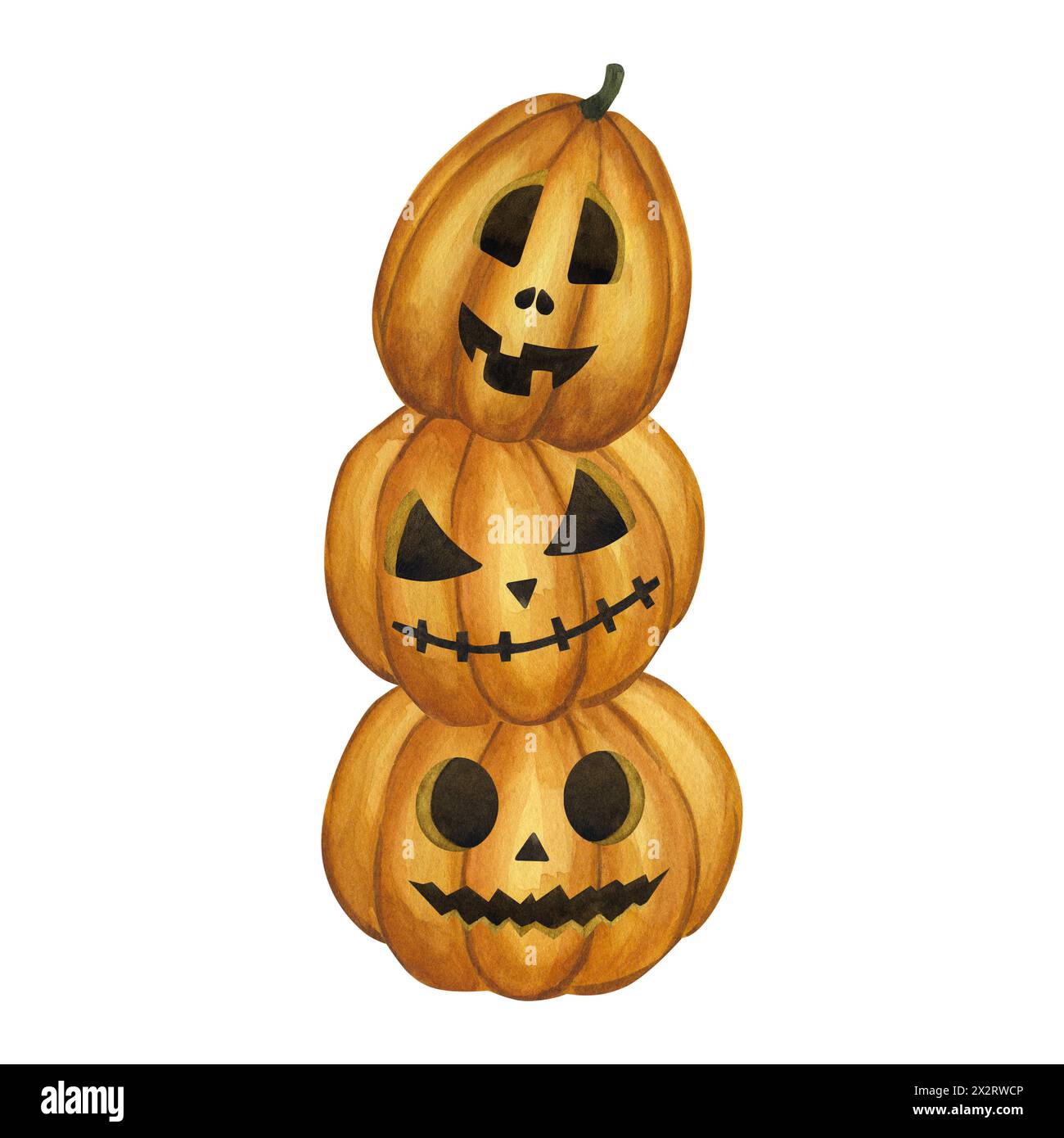 Carved orange pumpkin Halloween stack tower. Jack o Lantern ...