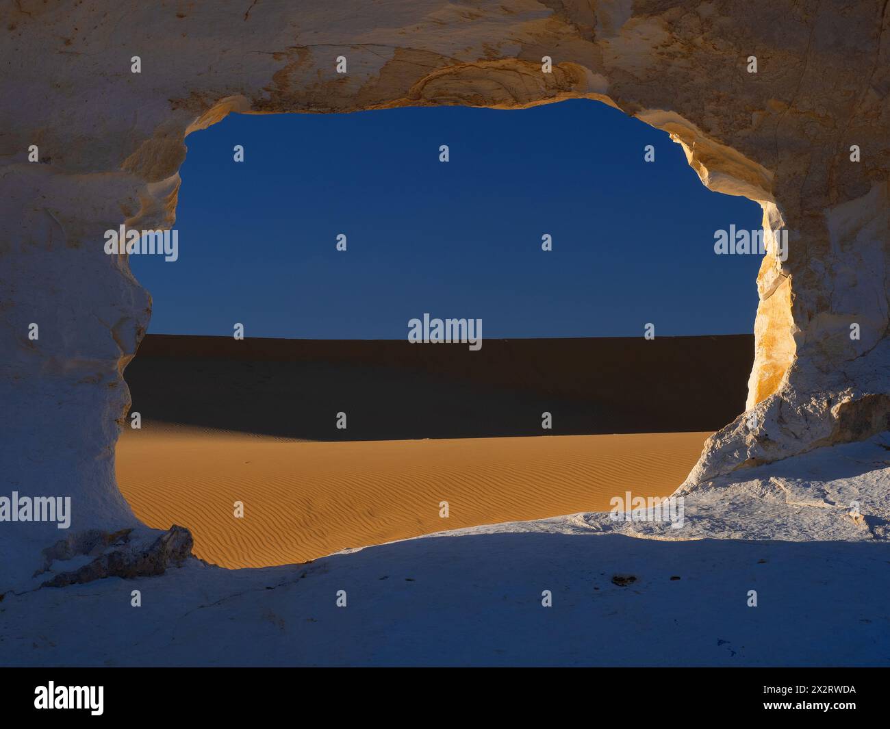 White limestone rock formation in Sahara desert at sunset, Egypt Stock ...