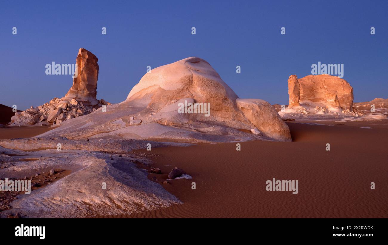 Limestone rock formations in Sahara desert at sunset at Egypt Stock ...