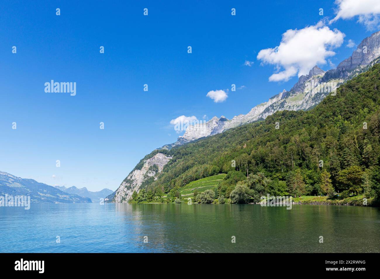 Switzerland, St Gallen Canton, Scenic view of lake Walensee and ...
