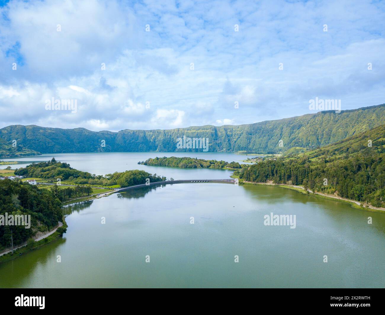 Aerial view of Twin Lakes Lagoon (Lagoa das Sete Cidades) in Sete ...