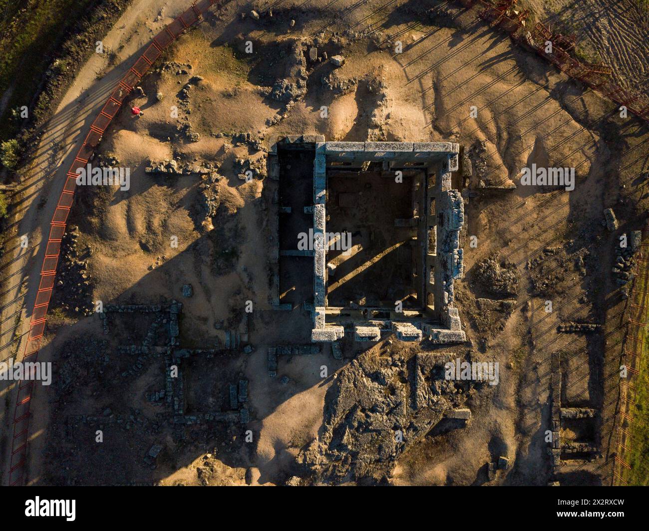 Aerial top down view, of the ruins of Centum Cellas Tower. Comeal da ...