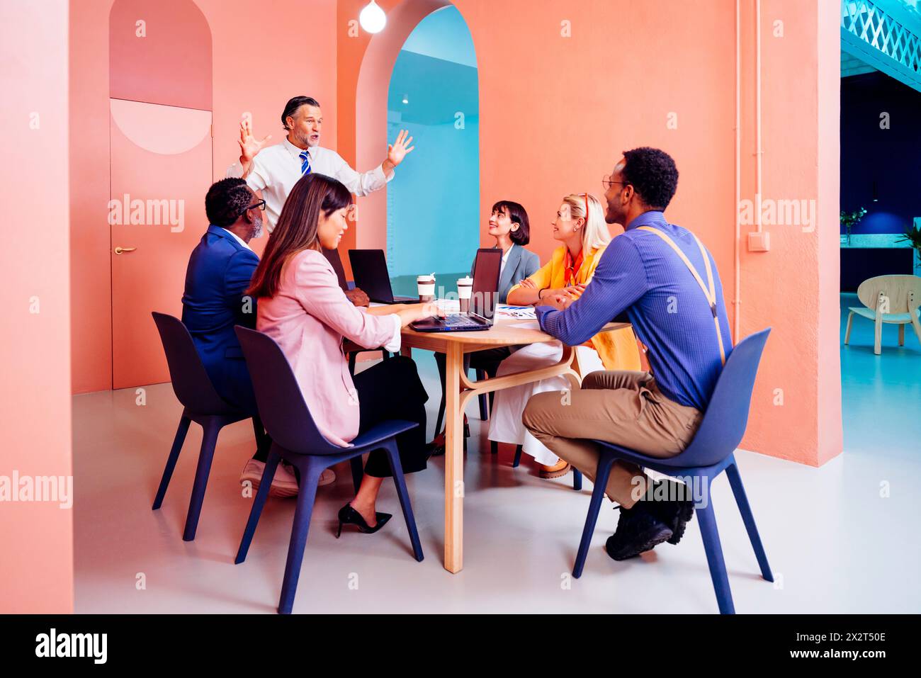 Manager explaining business strategy colleagues hi-res stock ...