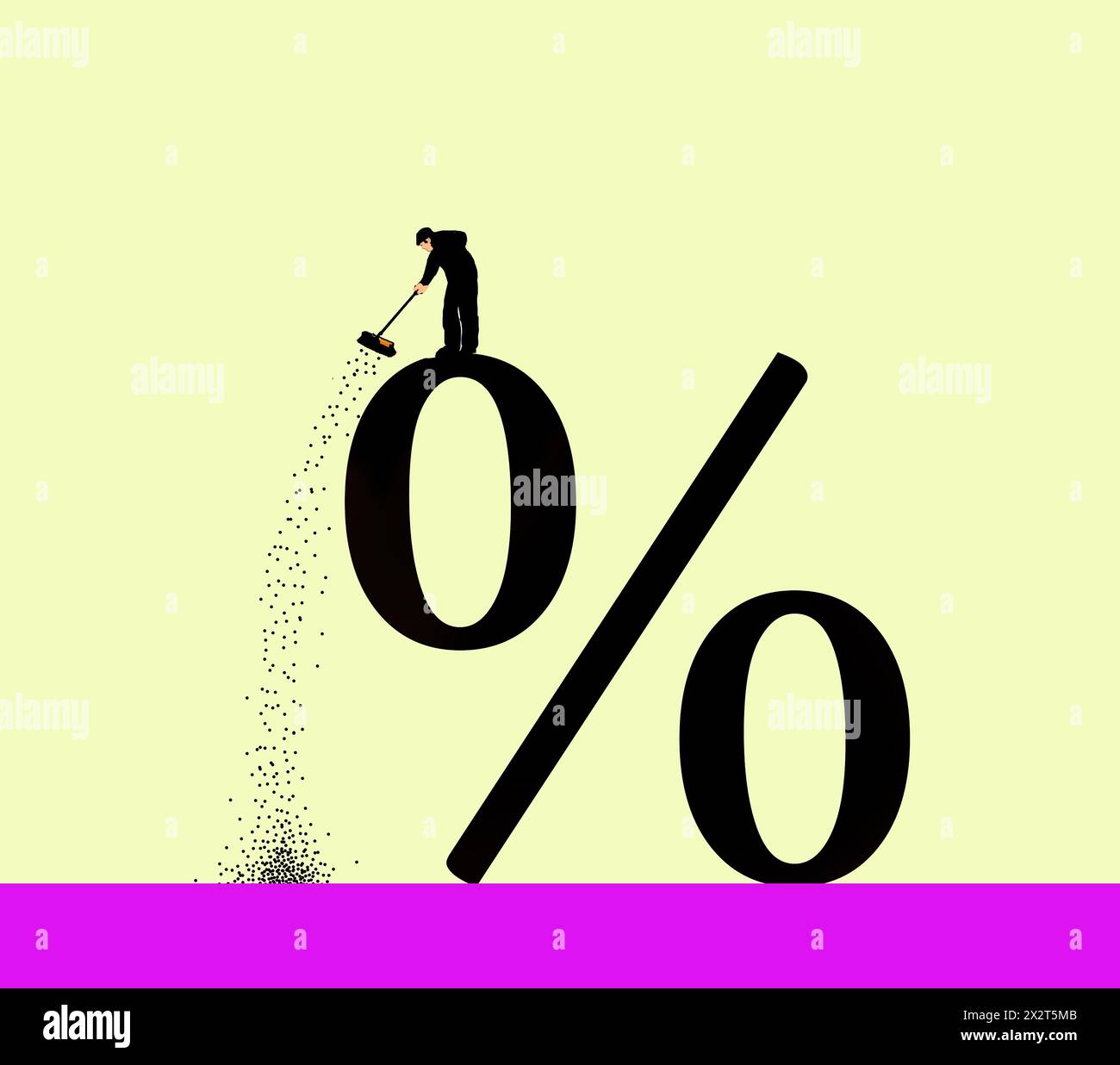 Illustration of man sweeping oversized percentage symbol Stock Photo ...