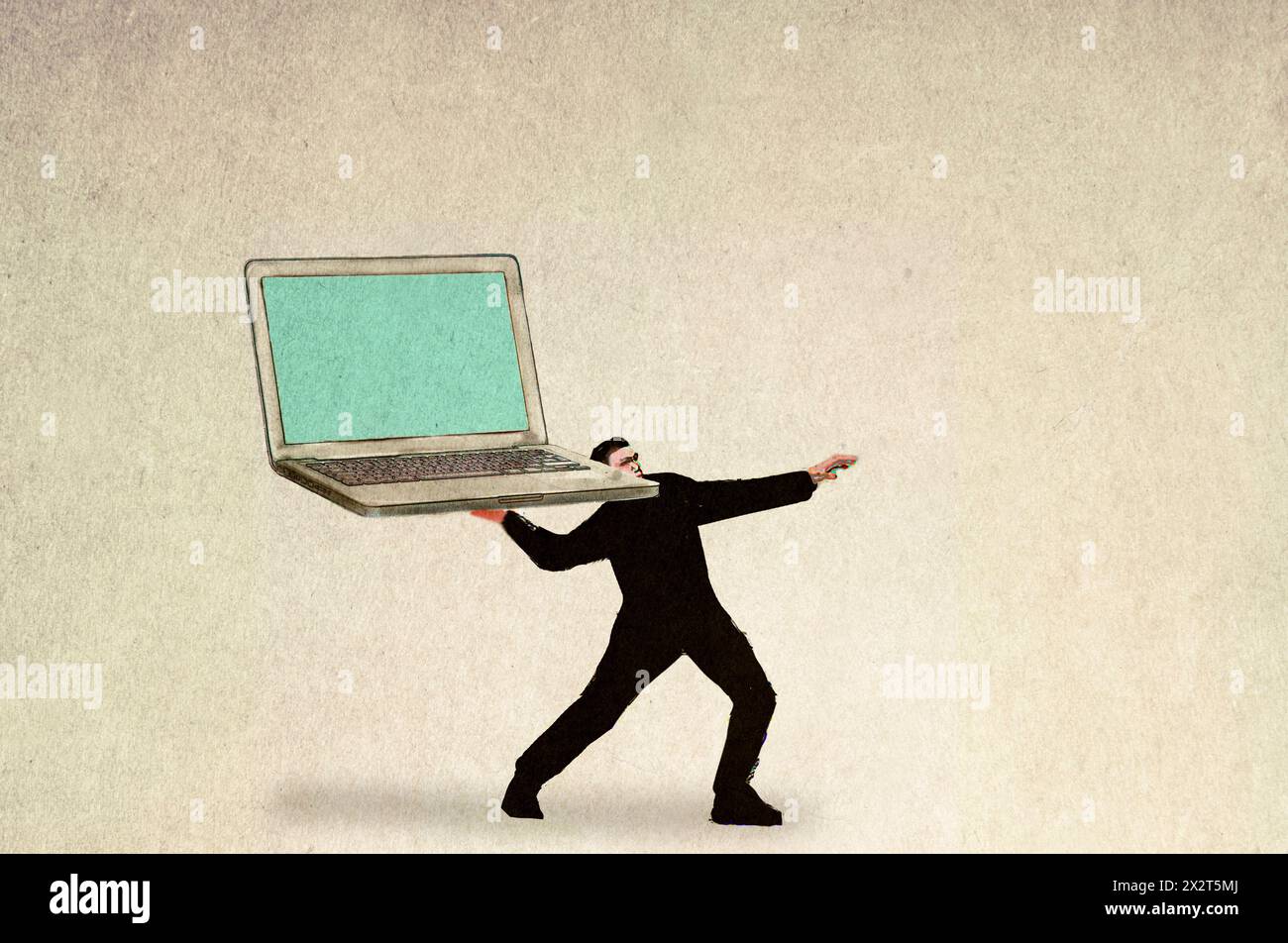 Illustration of businessman throwing laptop computer Stock Photo - Alamy