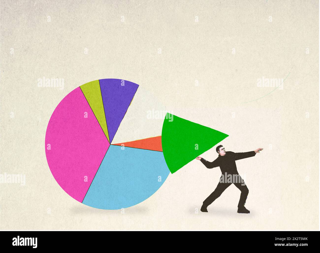 Illustration of businessman throwing pie chart Stock Photo - Alamy
